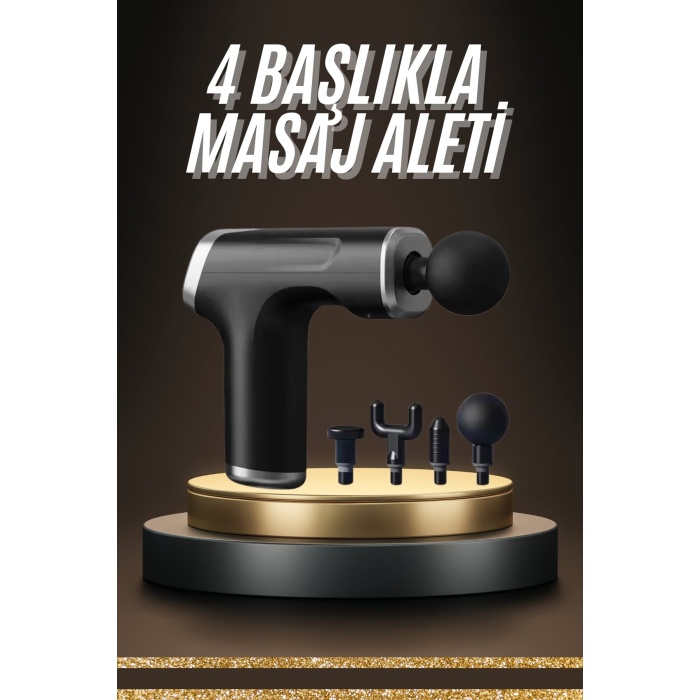Profesyonel Masaj Tabancası Sporcu Masaj Aleti 4 Başlıklı Şarjlı Titreşimli
