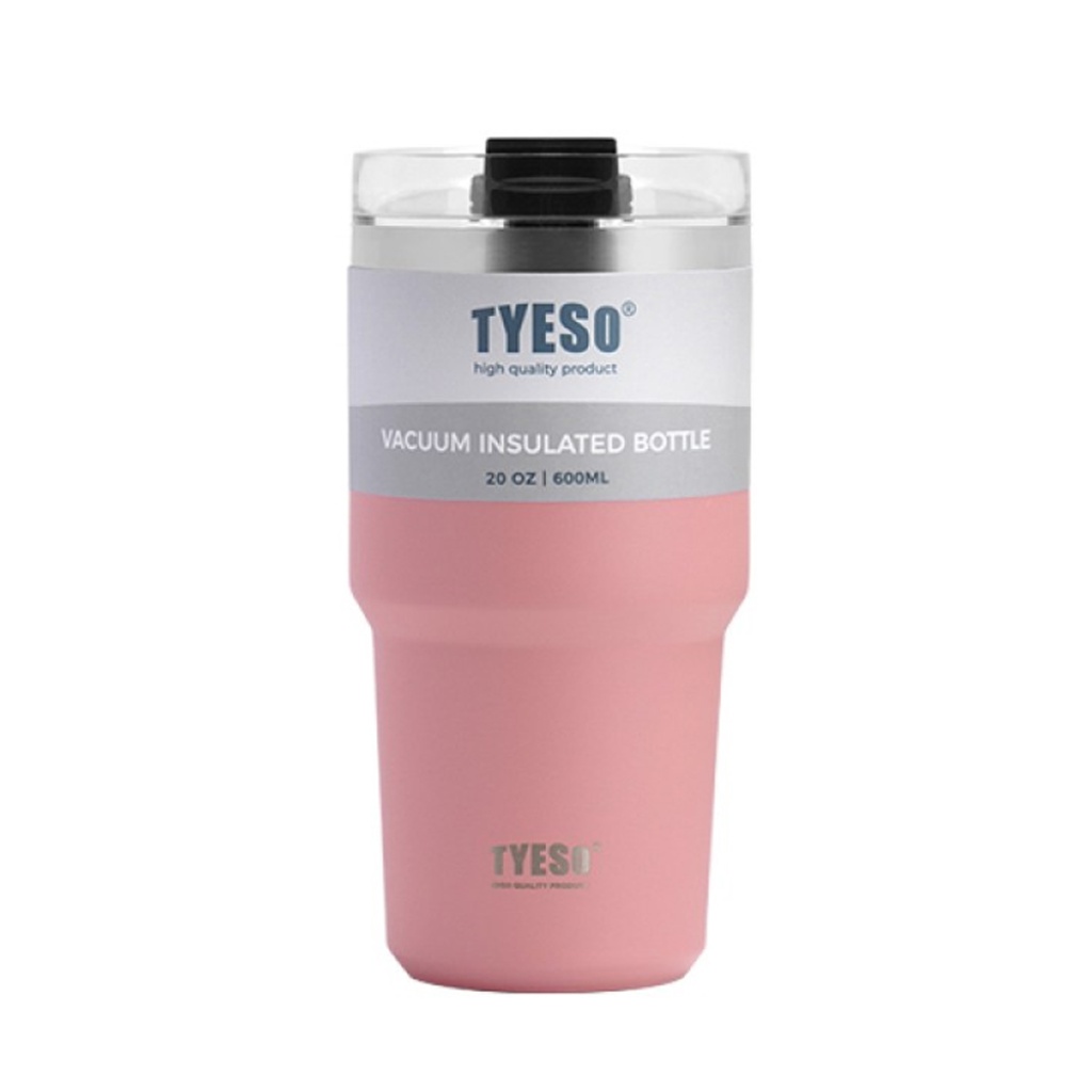 Tyeso TripleTask Termos Vakumlu Paslanmaz Çelik Pipetli 600ML Pembe