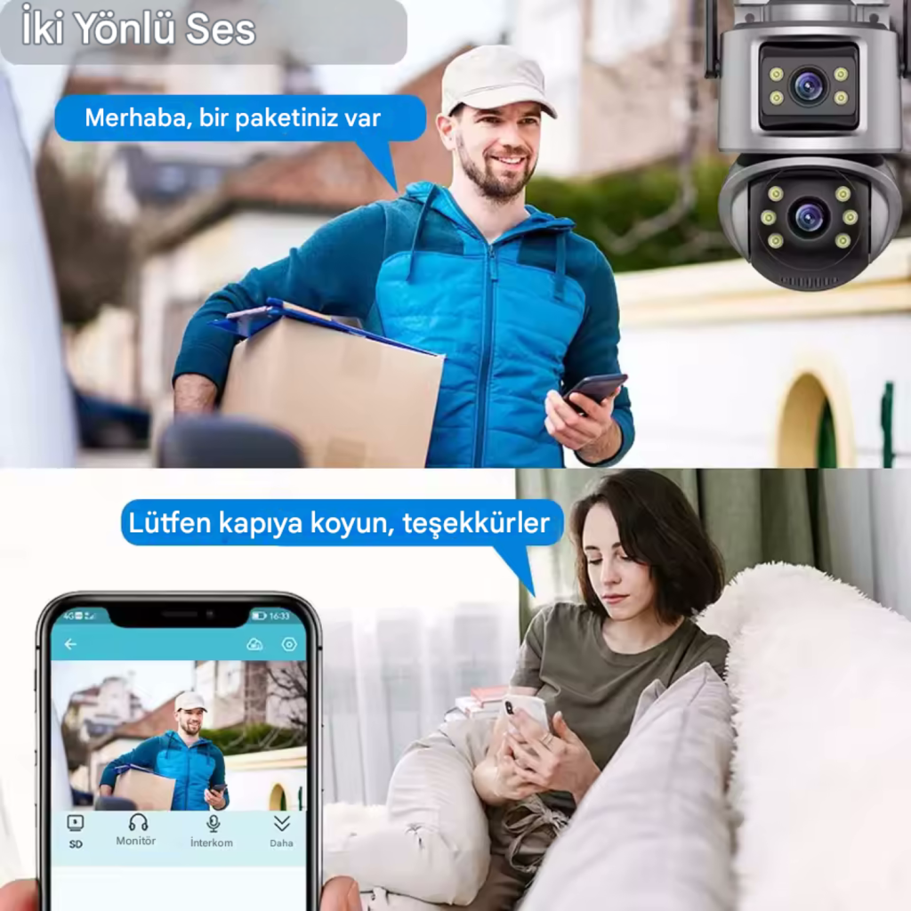 ViVa232 Wifi 6mp Dual Lens Ip 360° Akıllı Güvenlik Kamerası 128 GB Hareketli Kablosuz Gece ...