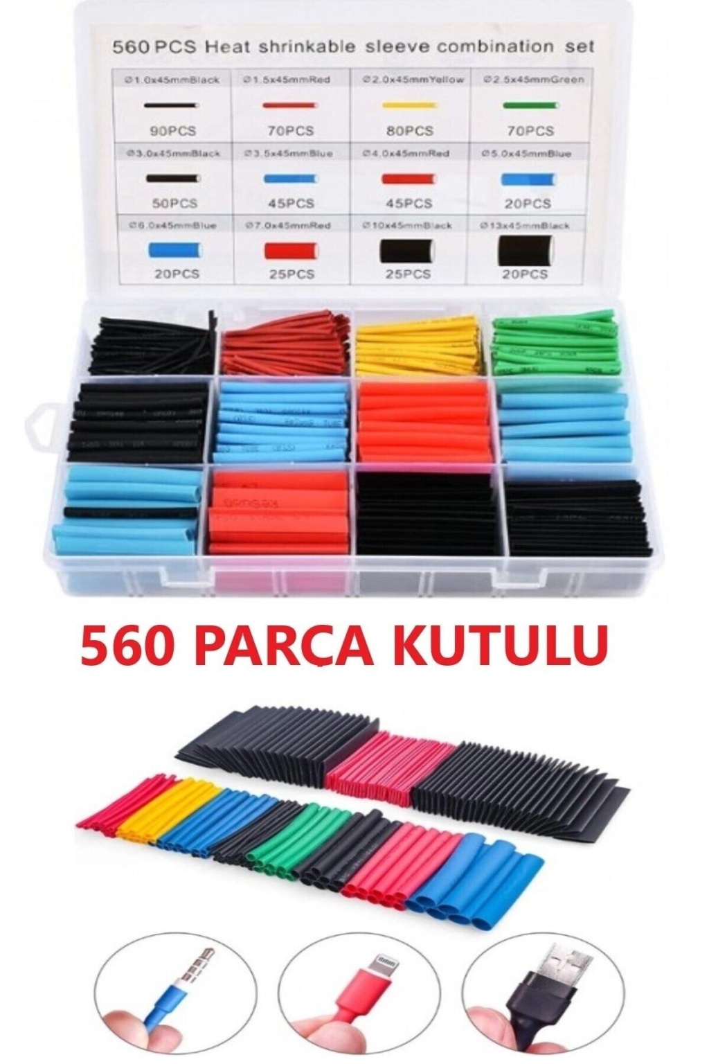 560 Adet Isıyla Daralan Makaron Seti Kablo Koruyucu Kablo Yalıtım Tamir ...