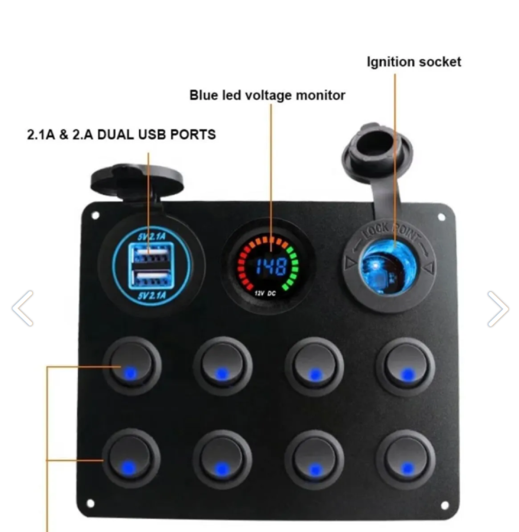 Switch Panel, 8 Anahtarlı, Voltmetre ve USB Şarjlı Elektrik Elektronik ...