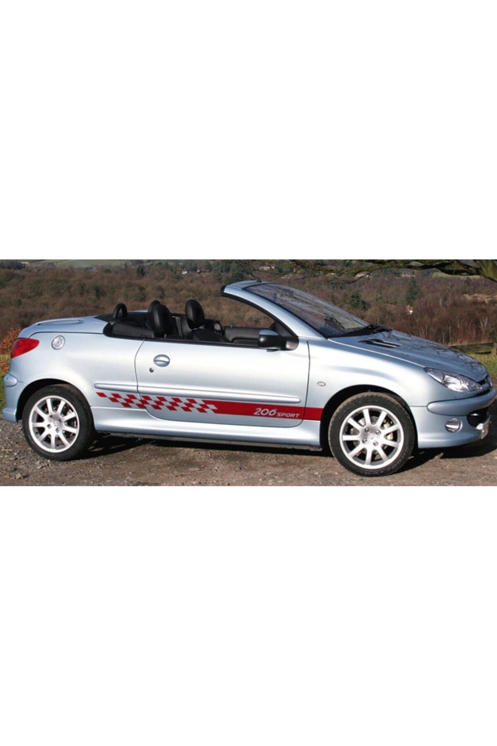 Peugeot 206 Sport Yazılı Yan Kapı Damalı Sticker Etiket Modeli