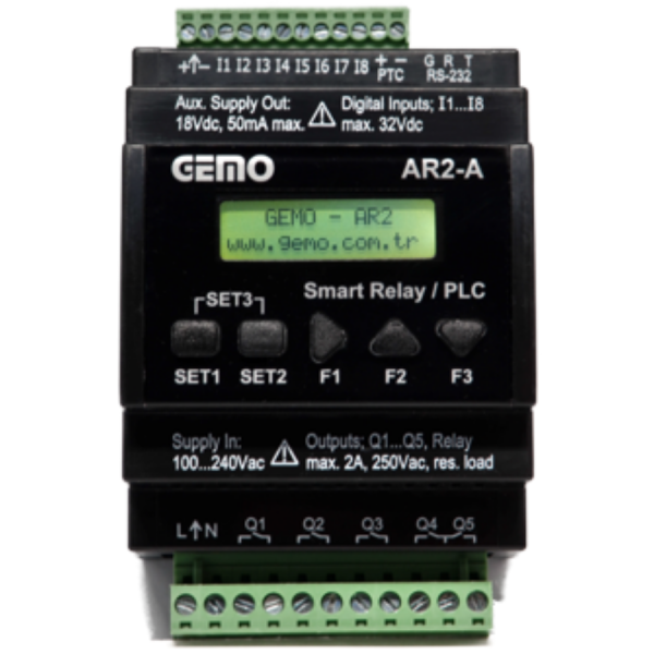 AR2-A-24VDC-8D Gemo Gemo AR2-A-24VDC-8D Akıllı Röle PLC 8 Giriş 5 Röle ...