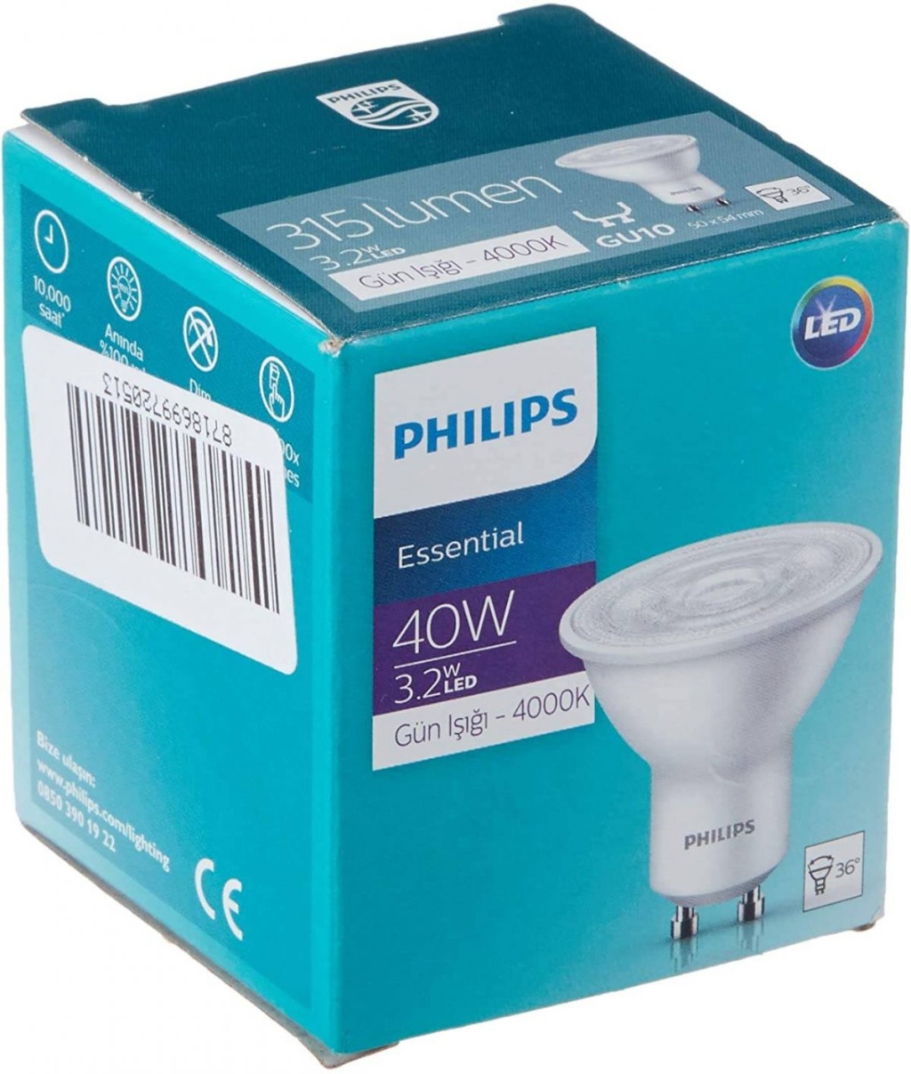 PHILIPS ESSENTİAL 3,2W 40W GU10 LED SPOT AMPUL 10 ADET – İndirimli Fiyat
