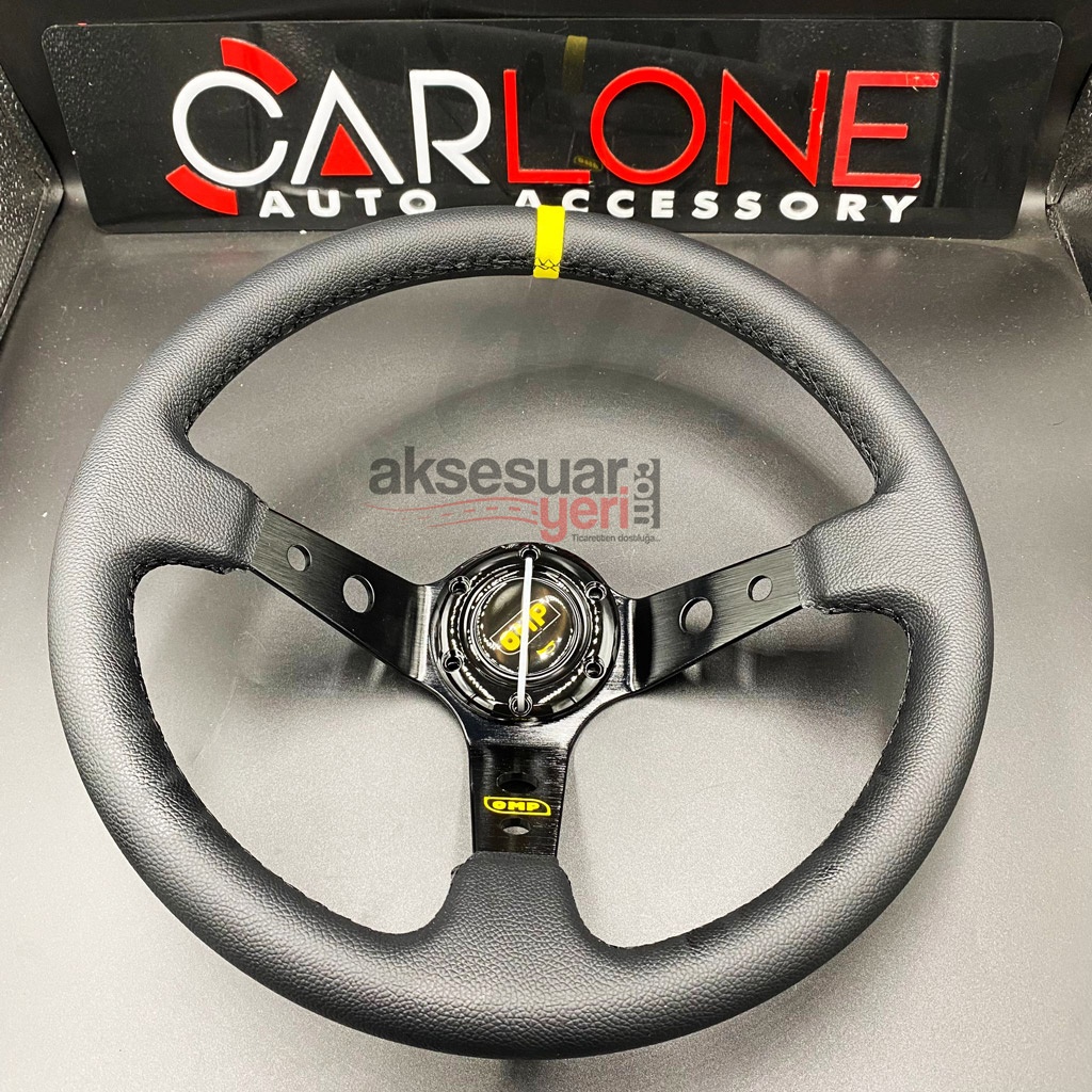 Momo Omp Direksiyon Sarı Detaylı 35cm Ofsetli Model Deri Kaplama A+ Orjinal Ürün