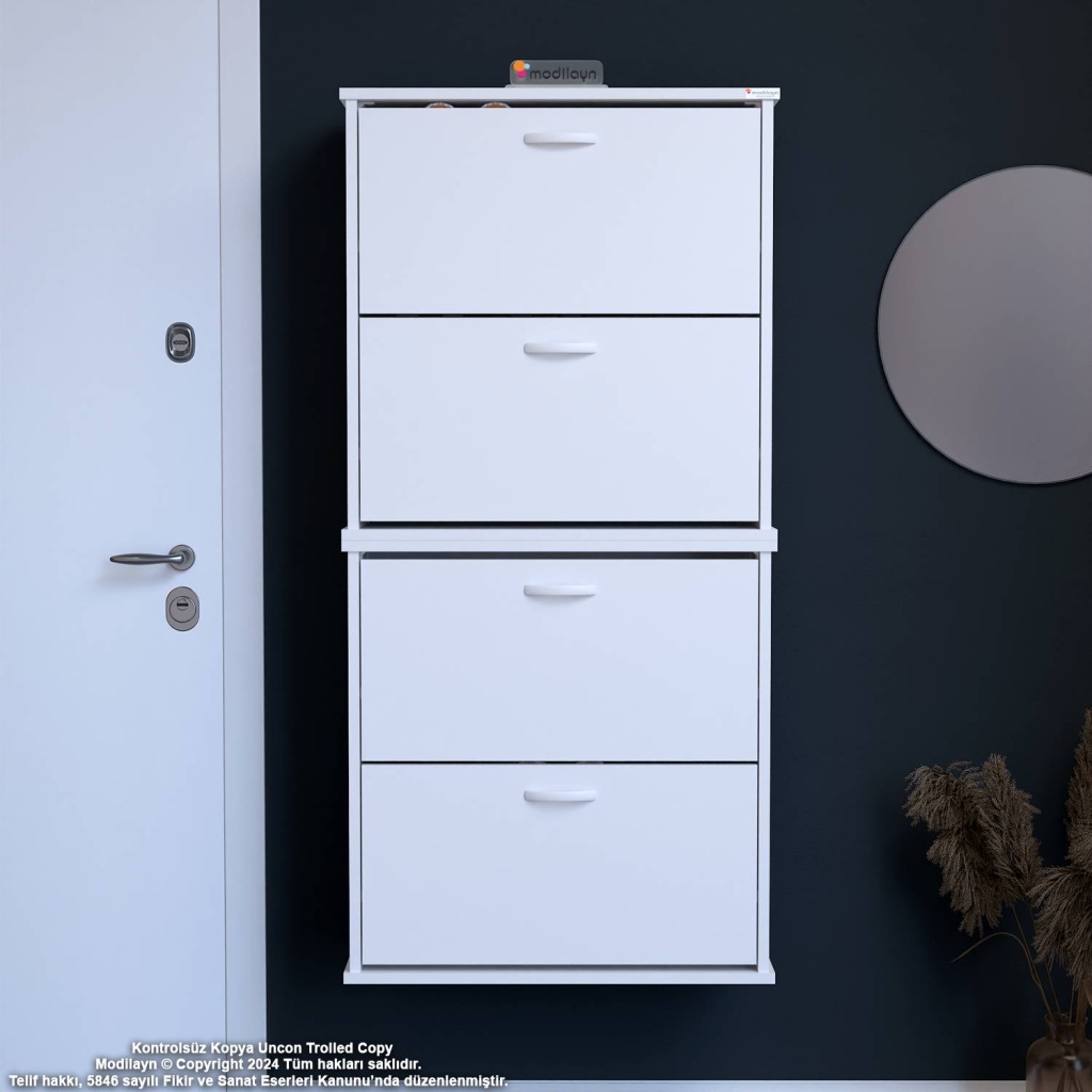 Modilayn UMAY Asma Antre Hol 52 x 148 x 25,5 cm’lik 4 Düşer Kapak 8 Göz Bölmeli Ayakkabılık