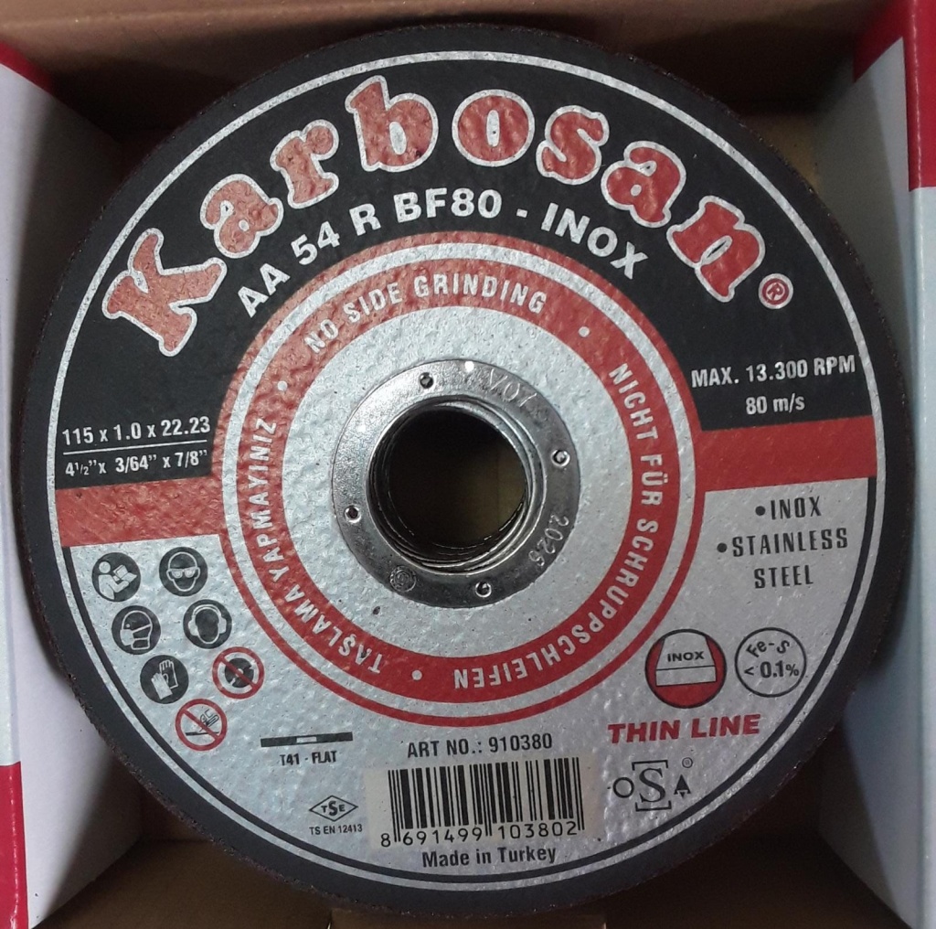 Karbosan Çelik Kesme Taşı Thinline 115 x 1.0 x 22 AA 54 R BF80 INOX - 1 ...