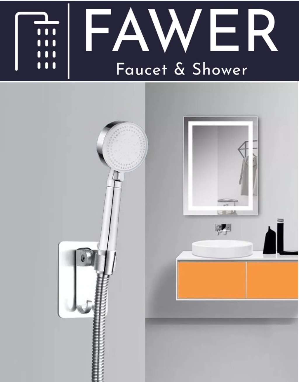 FAWER Gri Kendinden Yapışkanlı 15 Kg Taşıyabilen Duş Başlığı Askısı Mafsal