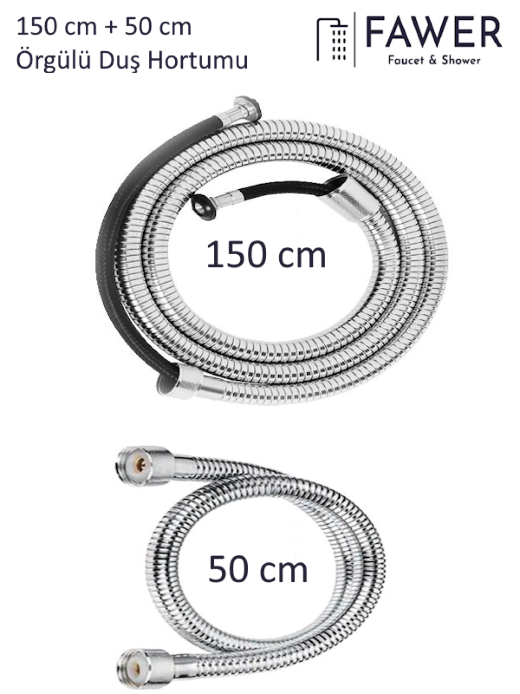 FAWER KROM ÖRGÜLÜ DUŞ HORTUMU TAKIMI 150CM-50CM