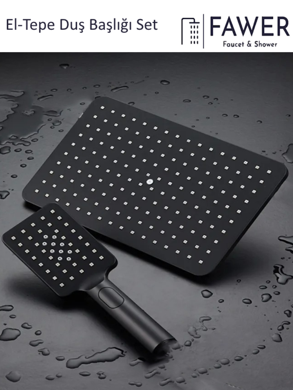 Fawer Siyah Robot Duş Başlığı Seti El ve Tepe Duş Seti