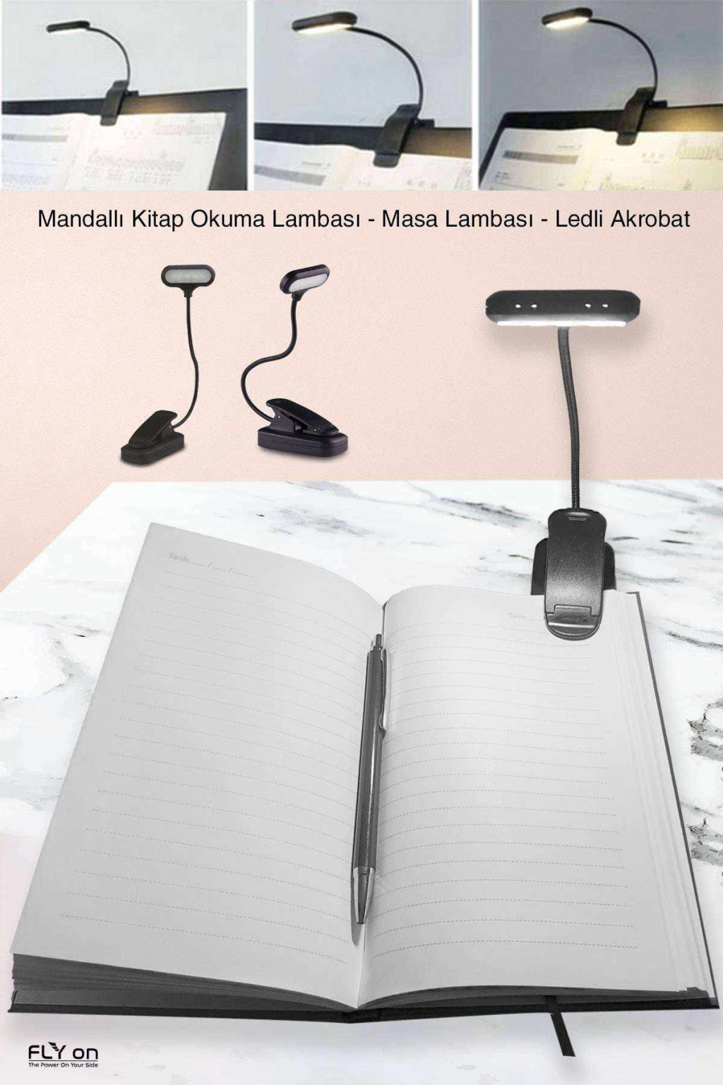 Klipsli Kitap Okuma Işığı Led Kitap Arası Okuma 3 Ledli Mandallı Lamba Beyaz Işık Masa Lambas-fnr100