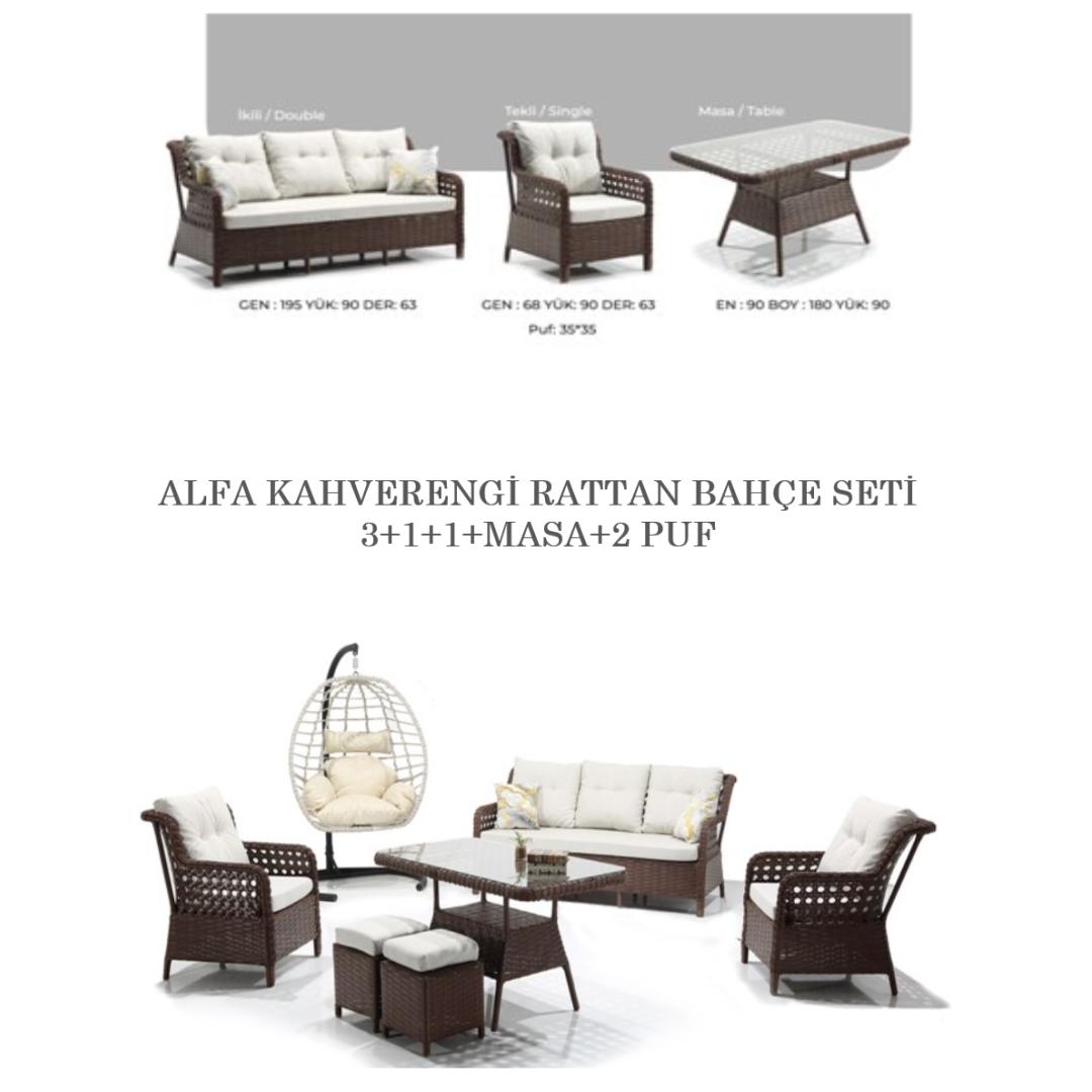 ALPHA ALFA KAHVERENGİ RATTAN BAHÇE SETİ