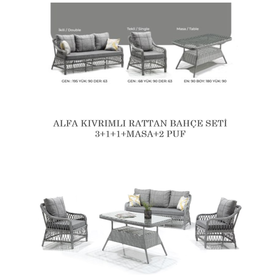 ALPHA ALFA KIVRIMLI RATTAN BAHÇE SETİ