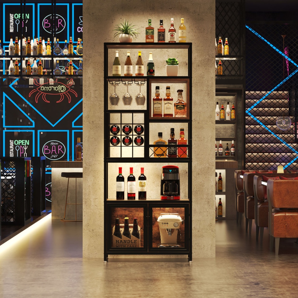 Zizuva Özel Tasarım Çok Amaçlı Ev Ofis Raflı Bar Şarap Alkol Vitrini